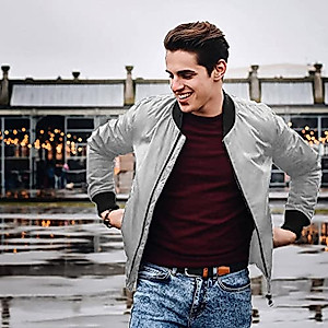 COOFANDY Mens Lightweight Bomber Jacket Classic Slim Fit Zipper Sportswear Jacket Light Coat Light Grey L