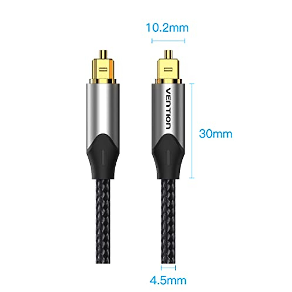 VENTION Digital Optical Audio Cable Nylon Braided Fiber, Slim Metal Case, Gold Plated Plug, 6.6 ft Toslink Fiber Optic Audio Cable for Sound Bar TV PS4 Samsung Vizio Bose LG