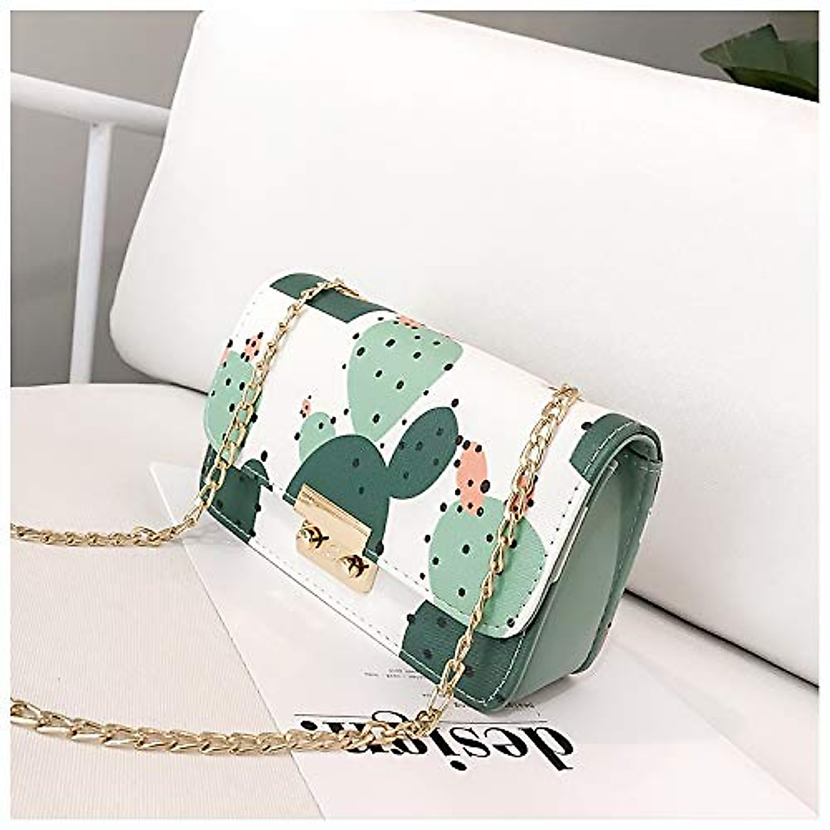 Mellshy Women Cute Cactus Printing Crossbody Bags for Women Chain Shoulder Bag Handbag Purse
