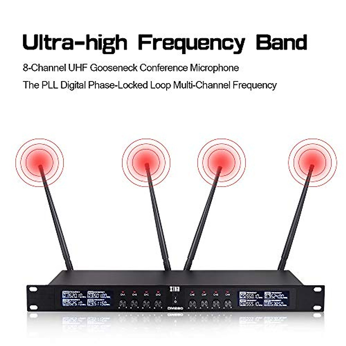 XTUGA CM280 UHF 8 Channel Professional Gooseneck Microphone System Conference Mics Fixed Frequency Super-Low Background Noise for Large conferences(Frequency A)
