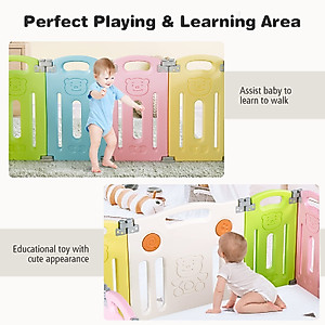 INFANS Baby Playpen, Kids Play Activity Center Yard for Toddlers, 14-Panel Safety Foldable Play Yard with Safety Lock, Adjustable Shape, Game Panel & Gate for Indoors or Outdoors (Colorful)