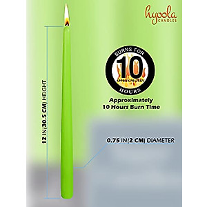 12 Pack Tall Taper Candles - 12 Inch Lime Dripless, Unscented Dinner Candle - Paraffin Wax with Cotton Wicks - 10 Hour Burn Time