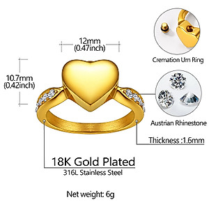 Always in My Heart Cremation Ring for Women Memorial Keepsake Jewelry