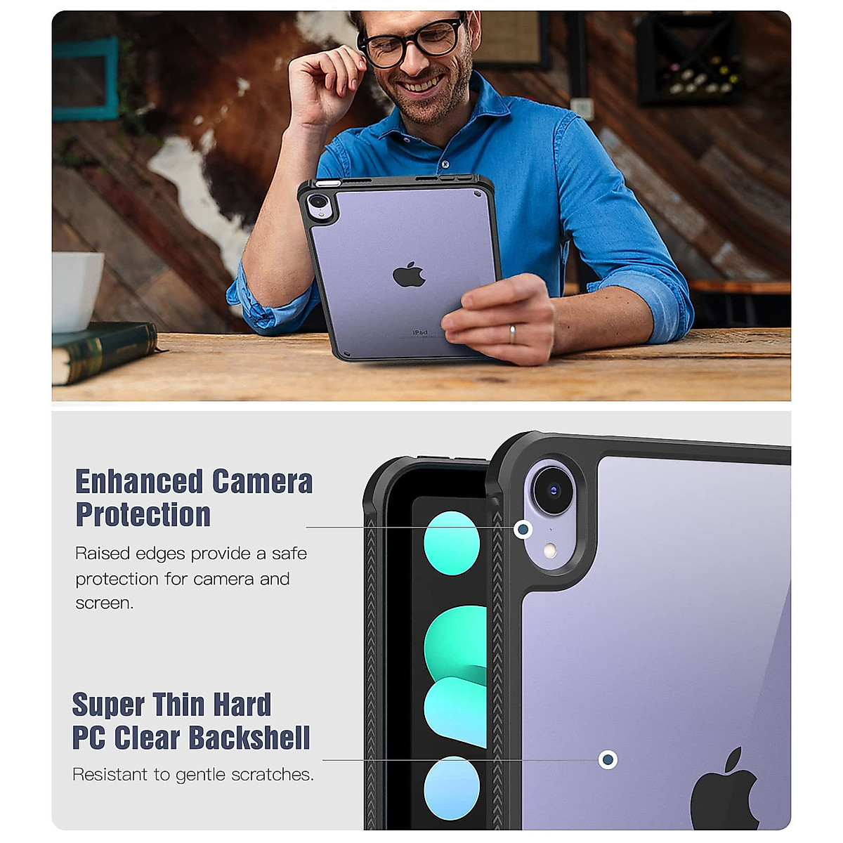 TiMOVO Case for iPad Mini 7 2024 (A17 Pro) / iPad Mini 6 2021, iPad Mini 7th/6th Generation Case 8.3 inch, Ultra Slim Clear Shock Absorbant Flexible TPU Edge Case, Support Apple Pencil Pro - Black