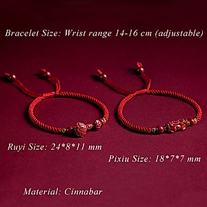 WCOCOW Cinnabar Crystal Stone Bracelet Feng Shui Pixiu Bracelet for Women Men Red String Bracelet Natural Cinnabar Quartz Bracelet Reiki Chakra Gemstone Red Lucky Bracelet Adjustable,Pixiu