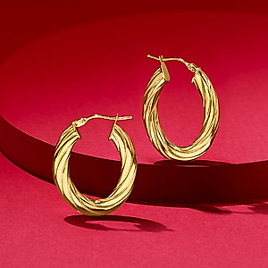 Ross-Simons Italian Fluted 14kt Yellow Gold Oval Hoop Earrings