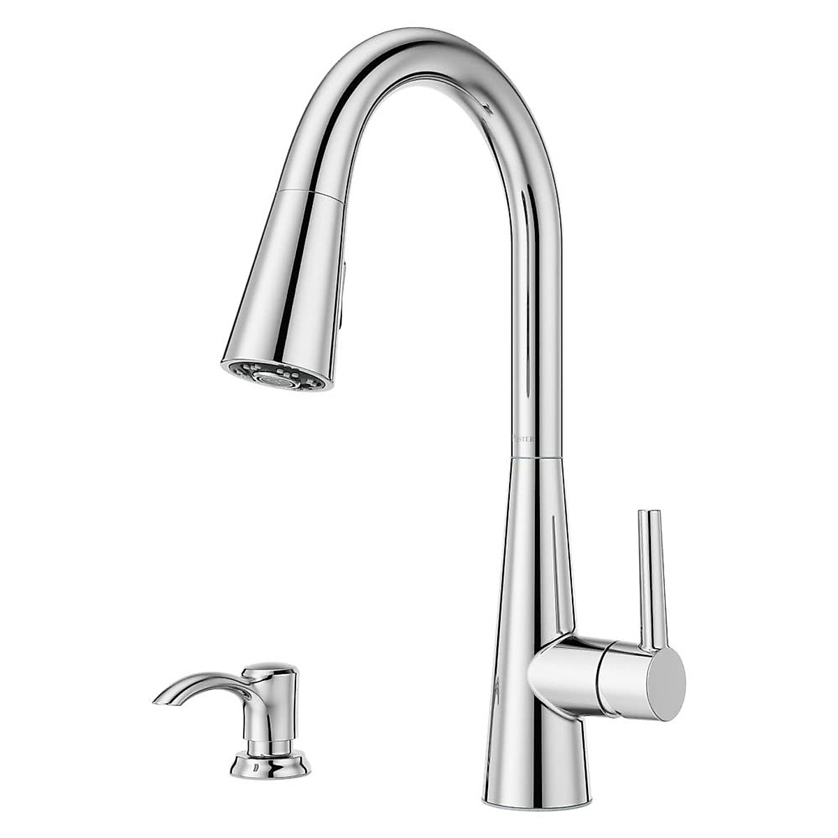 Pfister Barulli Kitchen Faucet with Pull Down Sprayer and Soap Dispenser, Single Handle, High Arc, Polished Chrome Finish, F5297BARC