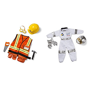 Melissa & Doug Construction Worker Role Play Costume Dress-Up Set (6 pcs) Frustration-Free Packaging & Astronaut Role Play Set