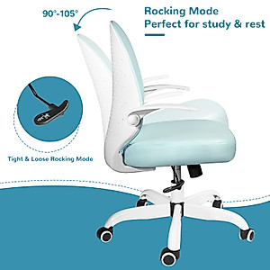 Ollega Desk Chairs with Wheels and Arms, Blue Office Chair for Small Space, Ergonomic Leather Office Chair Adjustable Height and Swivel Lumbar Support, Small Desk Chair with Flip Up Armrests