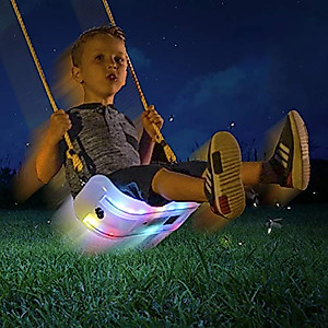 XDP Recreation Firefly LED Lighted Swing with 3 AA Batteries INCLUDED. Motion Sensored Kids Backyard Swingset, Porch or Tree Swing Seat Accessory, Plastic, Clear
