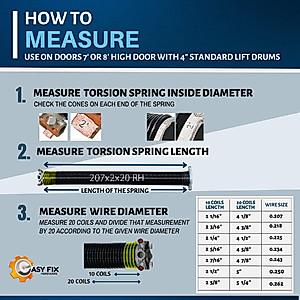 Garage Door Torsion Spring 207x2x20 | Torsion Spring Replacement for Garage Repair | Minimum 16,000 Cycles | Left and Right Hand Wound Replacement with Steel Bearing (Pair) Fix Garage Door 7 + 8 Feet