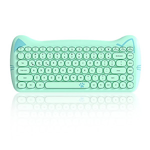 NACODEX 84 Key Cute Bluetooth Keyboard, Portable Thin Wireless Keyboard with Round Keycap/Kawaii Cat Ears Design, Aesthetic Keyboard Compatible with Android Windows iOS (Green)