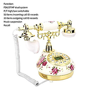 Antique Phones Corded Landline Telephone Retro Style Push Dial Ceramic Imitation Desk Telephone FSKDTMF Dual System for Home Office