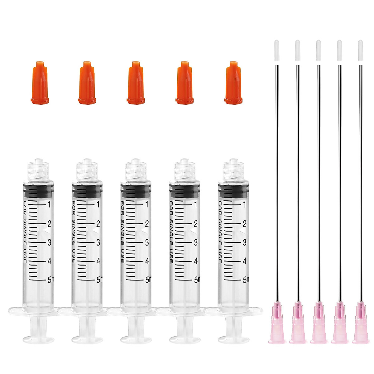 otwooi Syringes with 18 Ga Blunt Tip Needle, for Precision Liquid Handling and Refilling - 5ml 10ml 20ml 30ml Syringe Blunt Needles, Ideal for Liquids, Adhesives, and Oils（5ml, 5pcs)