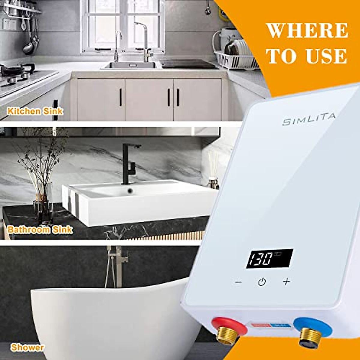 Electric Tankless Water Heater, 6.5kw 240V On-Demand Hot Water Heater for Shower, Instant Water Heater Digital Display,Point-of-Use Endless 1.6 GPM for Kitchen Washing Hand Washing Shower Bathroom