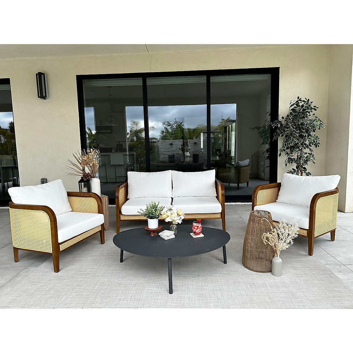 Nathan James Twila Bohemian Outdoor Loveseat, Rattan Patio Sofa with Solid Wood Frame, Light Acacia