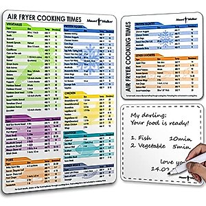 Air Fryer Magnetic Cheat Sheet Set (1 Set of 3 Pcs) - Air Fryer Accessories Cook Times Chart, Air Fryer Cookbook Recipe Cards, Kitchen Accessories with Dry Erase Fridge Whiteboard, White