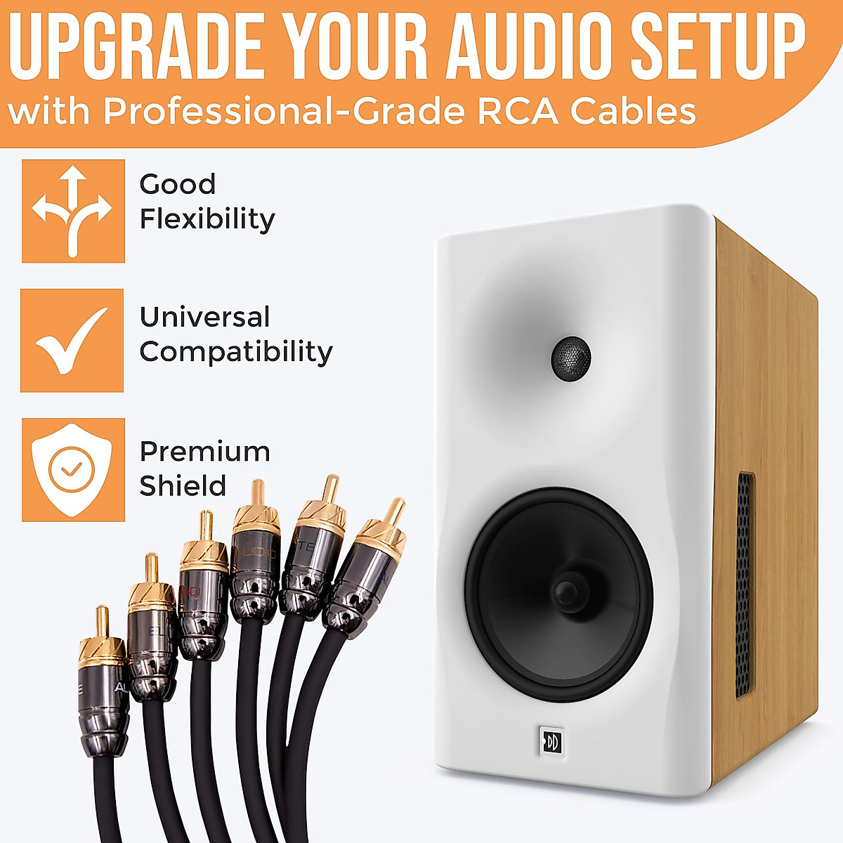 Elite Audio Pro Series 15ft. 6-Channel Car Audio RCA Cable - Triple Shielded, Brass Connectors, Oxygen Free Copper Noise Reducing Audio Cable for Amplifiers Subwoofers Speakers and Processors – PRO615