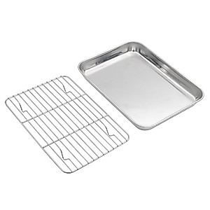 Aspire Baking Sheet with Rack Set, Stainless Steel Cookie Sheet and Cooling Rack, 9.5 Inch X 7 Inch X 1 Inch