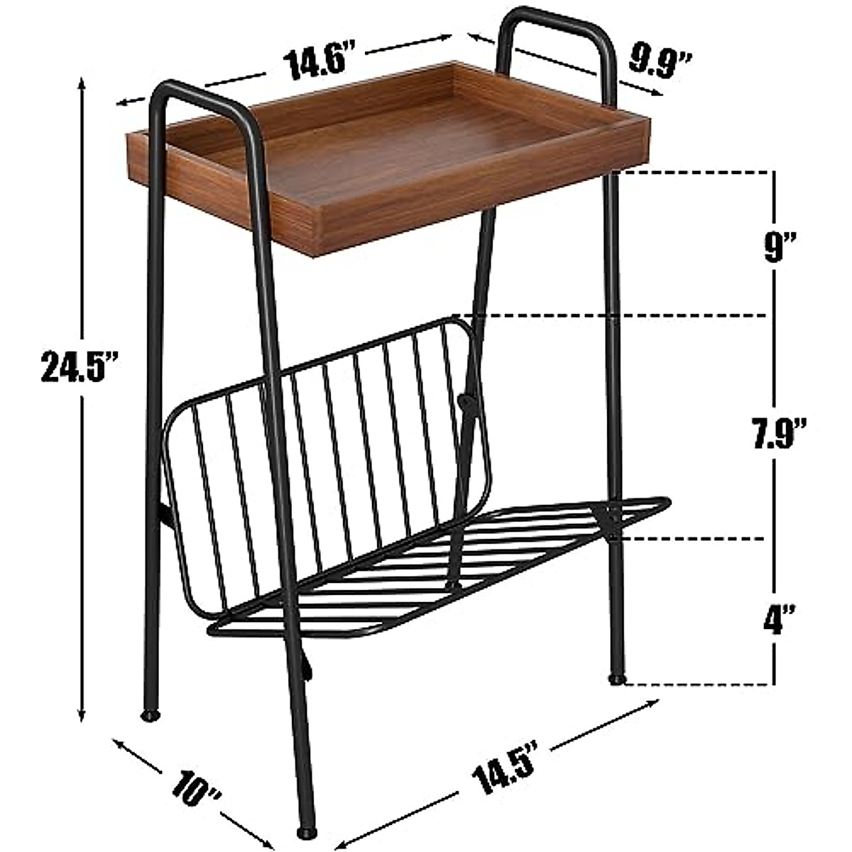 graffitimaster Small Side Table for Living Room Bedroom, Wood End Table for Small Spaces with Storage Magazine Holder, 2-Tier Storage Nightstand Bedside Table Rustic Snack Table Bed Side Table