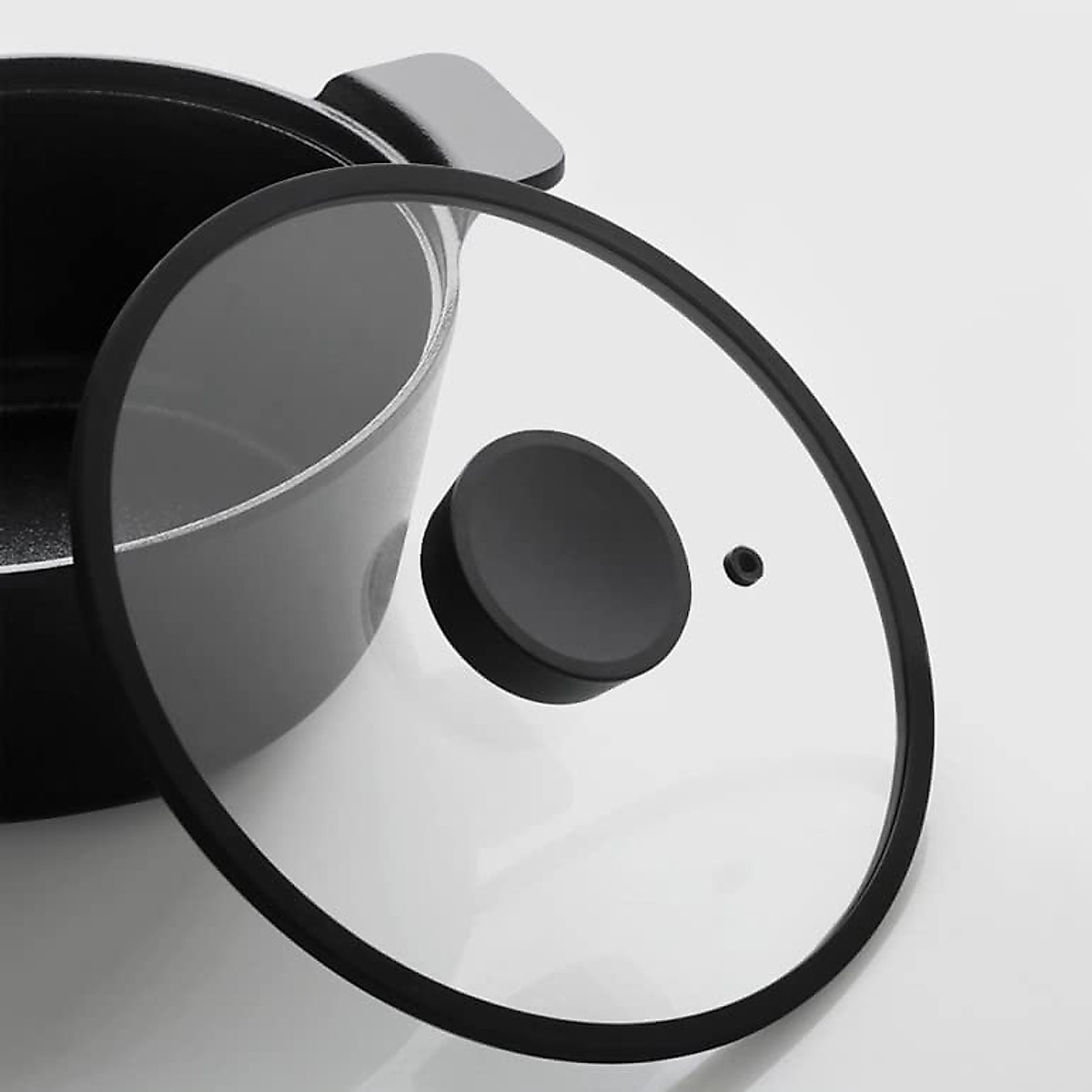 All Black Vulcan Kitchen Nonstick 4QT Stock Pot with Glass Lid, Healthy Cooking T-Coating Casserole, Soup Stew Dutch Oven, Induction Compatible Cookware, Made in Korea (24 cm Pot)