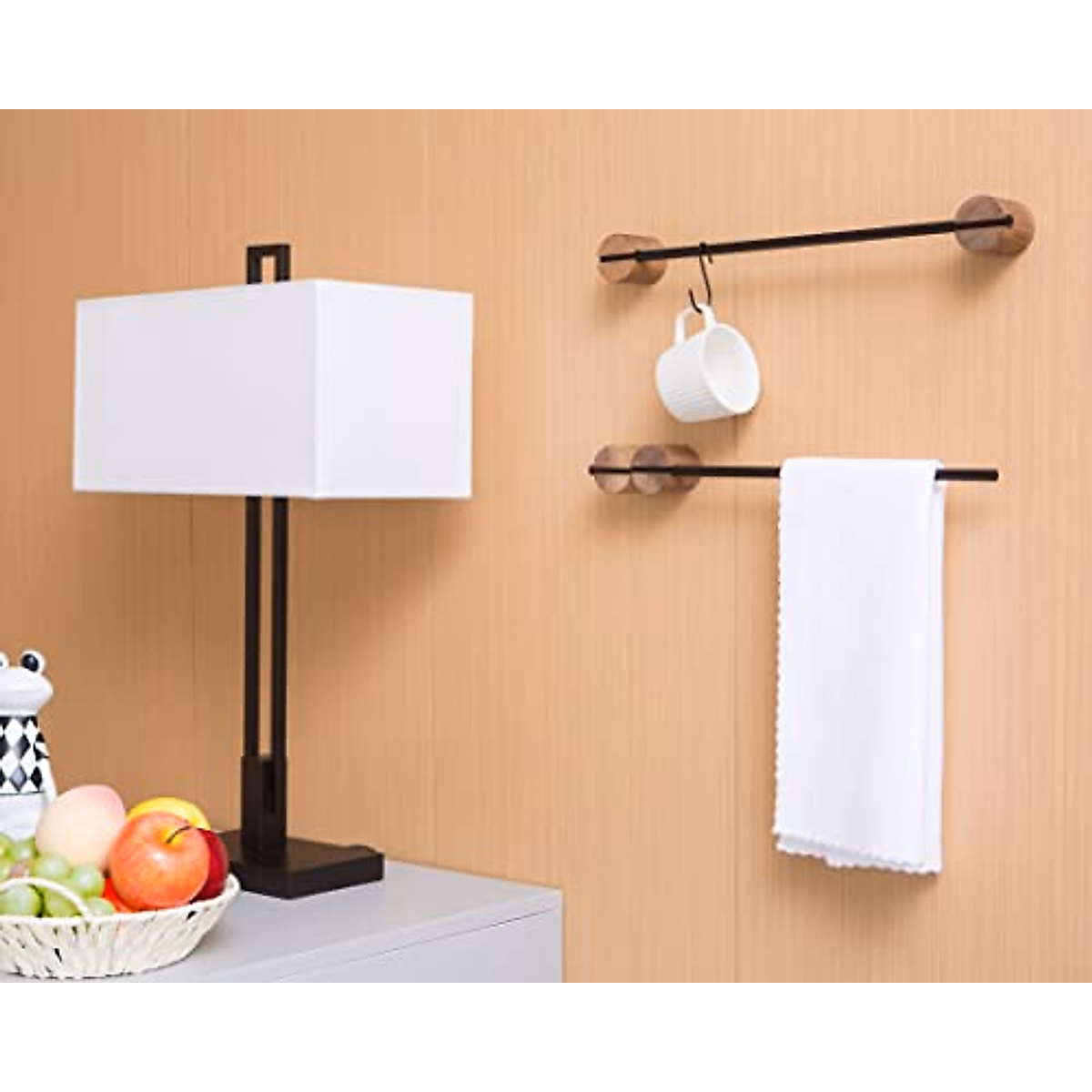 QsQueen Mug Holder Wall Mounted Coffee Cup Rack Hanger，Modern Metal and Solid Walnut with 8 Mug Hooks Rustic Utensil Tea Cups Storage Organizer for Kitchen Accessories Coffee Bar, Set of 2