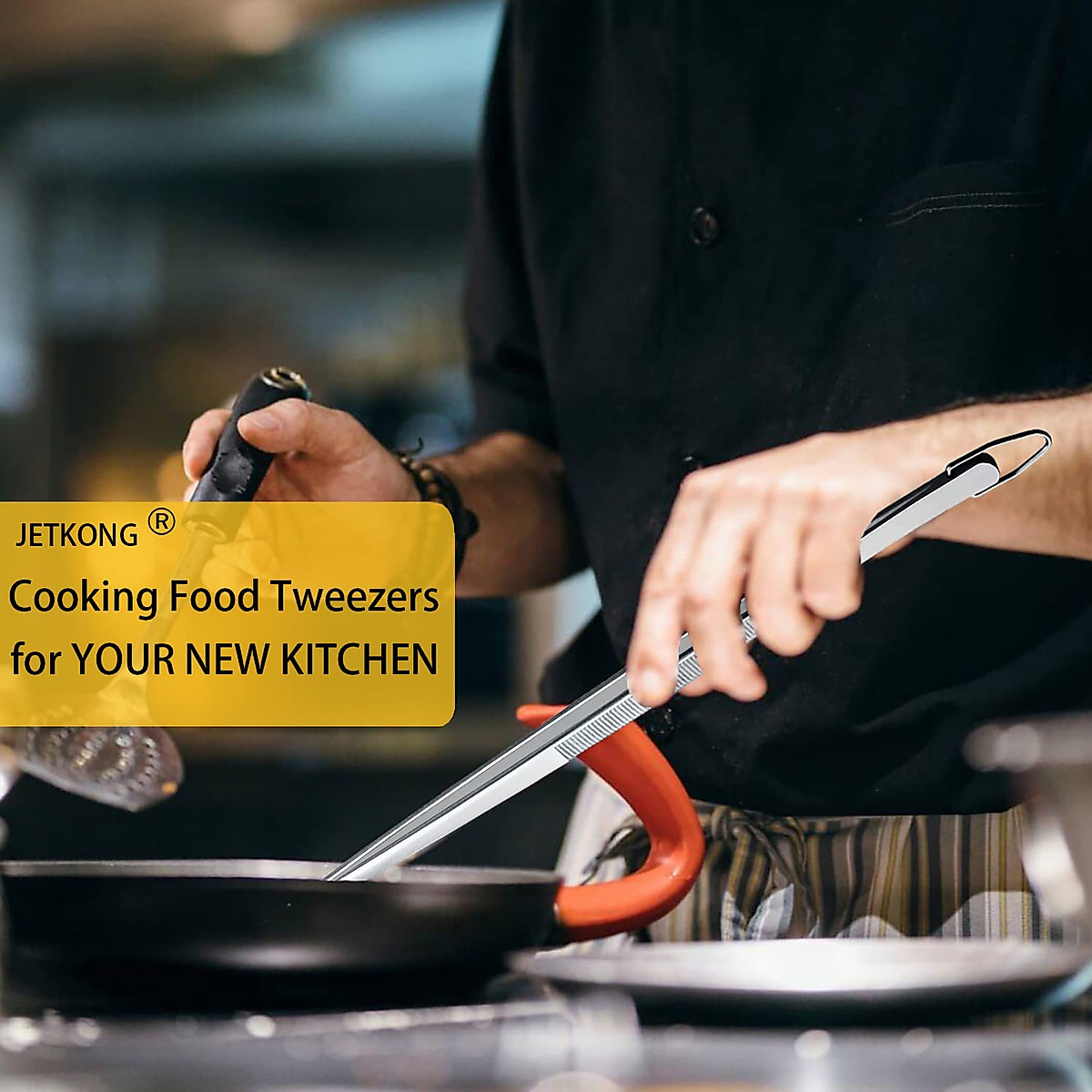 JETKONG 2 Pcs 12-Inch Kitchen Tweezers Fine Tweezer Tongs, Extra-Long Stainless Steel Cooking Tweezers (Silver)