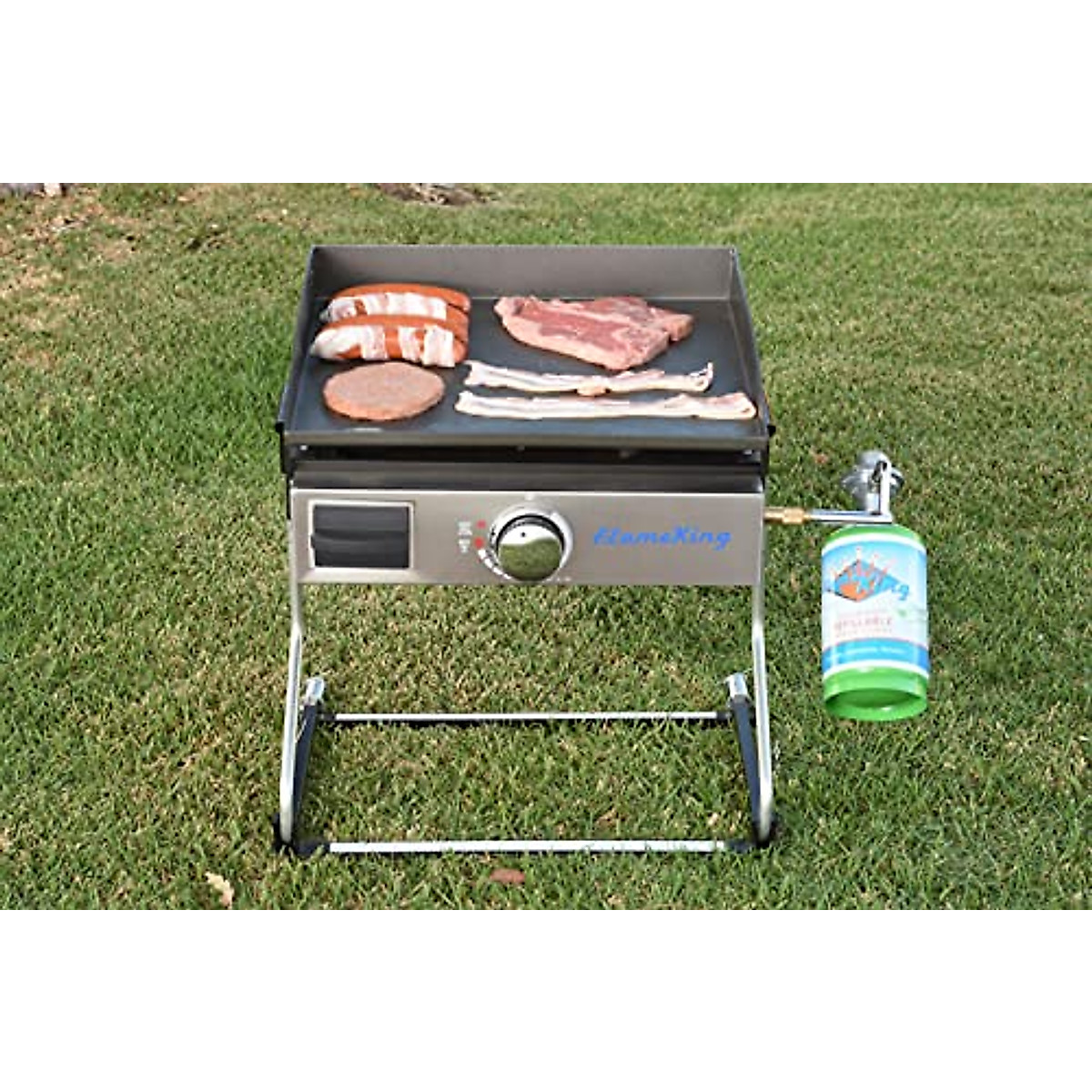 Flame King Flat Top Portable Propane Cast Iron Grill Griddle Tabletop, RV or Wall Mounted, Stand on Floor for Outdoor Camping, RV, Marine,Black