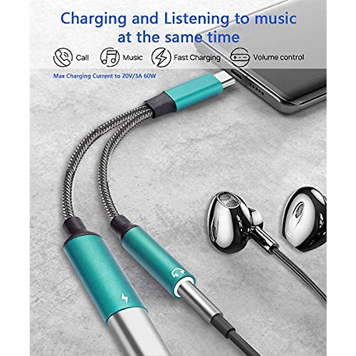 Samsung Galaxy S23 Headphone Adapter, 2 in 1 USB C to 3.5mm Headphone Adapter with PD 60W Charging Dongle Compatible with Galaxy S23+/S22+/S22/S22+/S21+/S20/S20FE/Note 10+, Google Pixel 7/6Pro/5/4XL