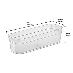 Sterilite 13538608 Narrow Storage Trays with Sturdy Banded Rim and Textured Bottom for Desktop and Drawer Organizing, Clear (24 Pack)