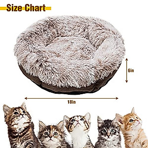 KOOLTAIL Cat Bed, Super Soft Plush Calming Cute Warm Cat Beds for Indoor Warm in Winter, Marshmallow Pet Bed，Anti Anxiety Donut Cuddler Round Dog Kitty Bed Furry Cushion Bed Washable (Brown)