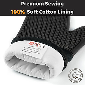 JEEKOIN Professional Oven Mitts Flexible and Durable, Honeycomb Silicone Oven Mitt Heat Resistant 581, Extra Long Cooking Protection BBQ Gloves, Non-Slip Pot Holders, BPA-Free, 14 Inch 1 Pair, Black