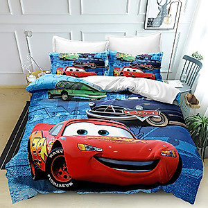 SSPENT Quilt Duvet Cover Lightning Set Comforter Cover McQueen 3 Pieces Bedding Printed Quilt Cover Set with Pillow Cases Easy Care and Soft Hand Feel