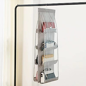 ZB.soar Handbag Purse Organizer, 8 Pockets, Dust Proof Purse Organizer Closet, Wardrobe Closet Organizer, Washable Handbag Organizer for Women Small and Medium Size Handbags Purse (Grey)