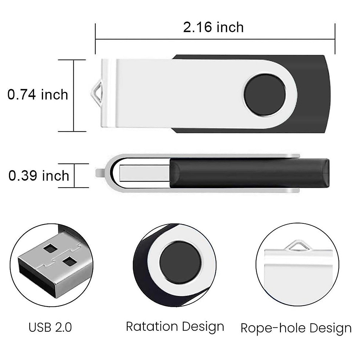 50 Pack Flash Drives 2GB with Lanyards, ABLAZE Premium USB 2.0 Thumb Drives Bulk USB Memory Stick 2GB Pendrive Jump Drive (2GB 50 Pack, Black)