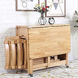 EEGUAI Folding Table Wooden Kitchen Dining and Chairs Set Computer Table for Office Home Kitchen with Wheels