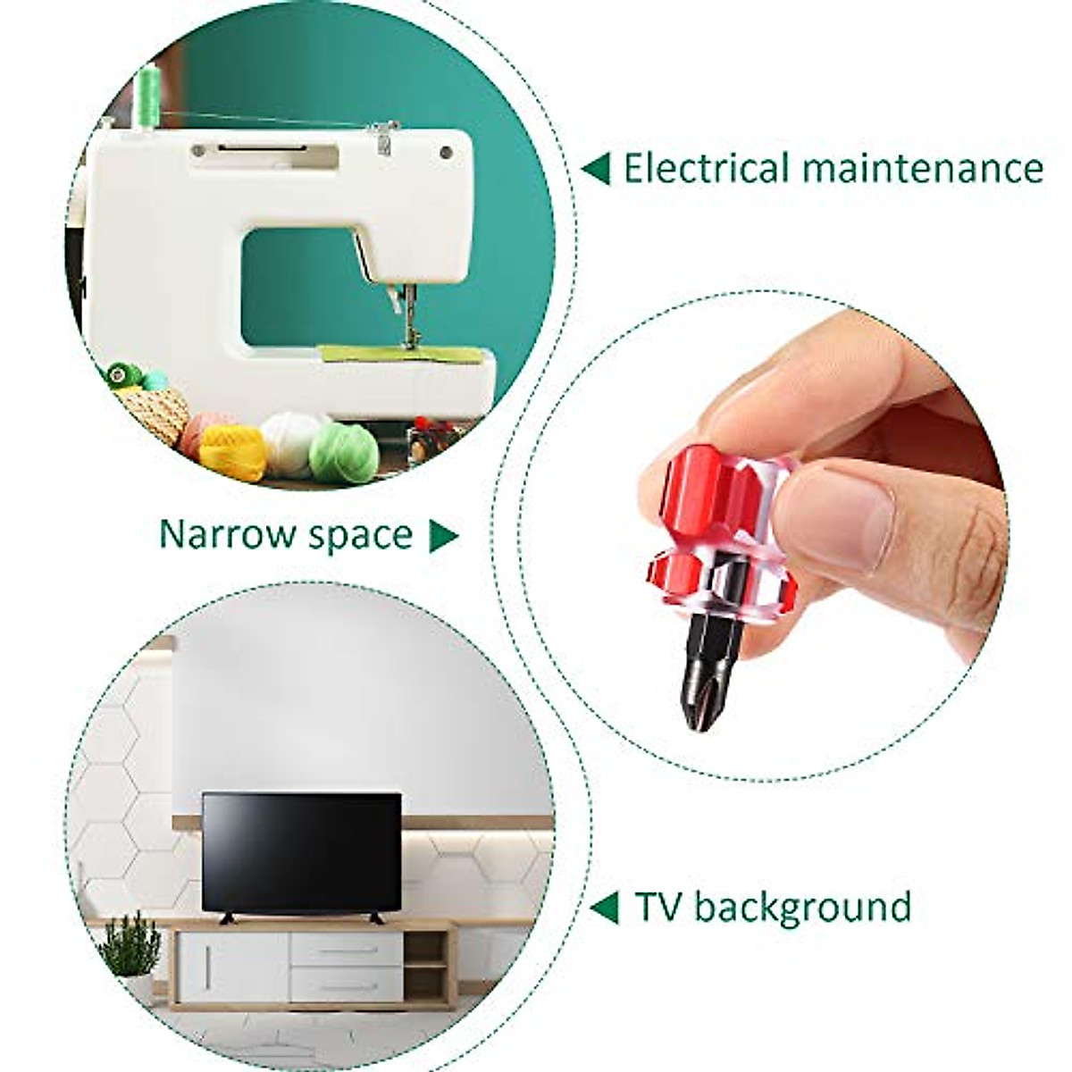 Sewing Machine Screwdriver Mini Short Screwdriver Tool Kit Includes Slotted/Flat Head Screwdriver and Cross Head Screwdriver for DIY Repairing, 2 Pieces