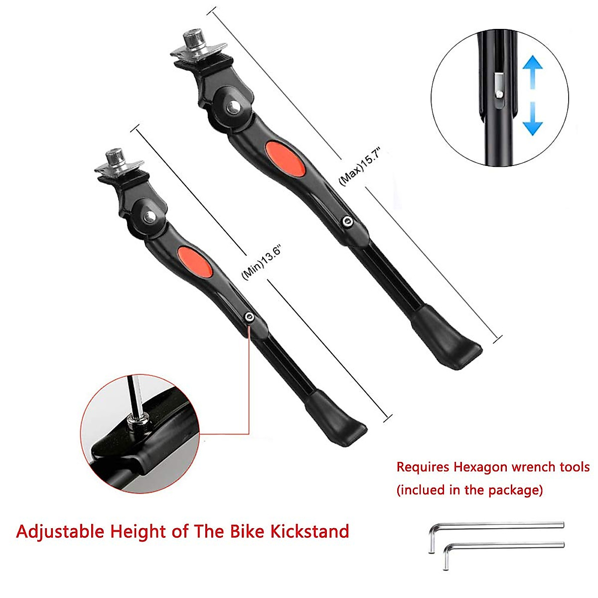 Bike Kickstand Adjustable Middle Support Stand for 22 24 26 Inch Bicycles with 2 Hexagon Wrenches