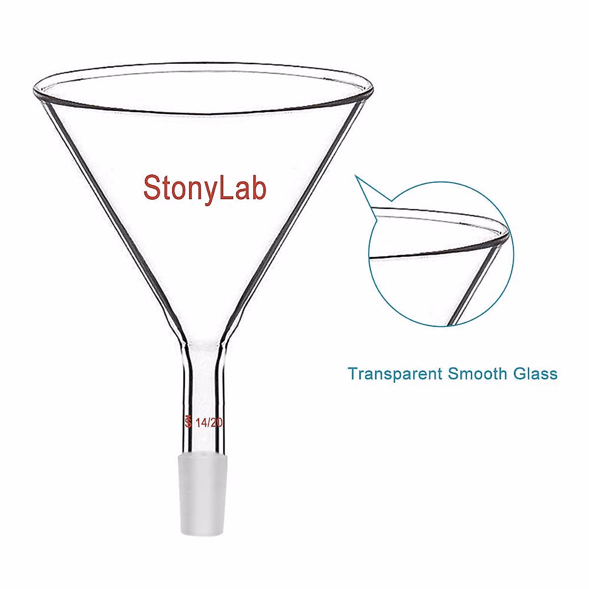 StonyLab Glass Short Stem Powder Funnel with 100 mm Top O.D. and 14/20 Inner Joint Filter Funnel Glass Funnel