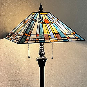 COTOSS Tiffany Floor Lamp,Stained Glass Lamp Shade,Vintage Antique Style Standing Double Light for Living Room & Bedroom
