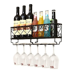 KNC Wall Mounted Wine Rack, Metal Bottle & Glass Holder with Hanging Stemware Glasses, Kitchen,Restaurant Living Room Décor,Storage Rack (Large (50cm/19.68in))