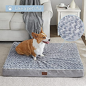 WNPETHOME Orthopedic Large Dog Bed, Dogs Bed for Large Dogs with Egg Foam Crate Pet Bed with Soft Rose Plush Waterproof Dog Bed Cover Washable Removable（Dog Bed Large 36 x 27 x 3 inch Grey）