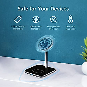 Aluminum 2 in 1 Magnetic Wireless Charger, Neluxfe Fast Charging Station Compatible with MagSafe Stand for iPhone 14, 13, 12, Pro Max and AirPods Pro (Black)