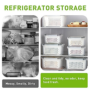 QPPKII 6 PCS Fruit Storage Containers for Fridge with Handle and Colander, Fruits/Vegetables/Berry Saver Container for Refrigerator, Food Storage Containers for Picnic