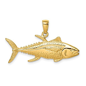 IceCarats 14K Yellow Gold Yellowfin Tuna Fish Necklace Charm Pendant 20mm x 35mm Only