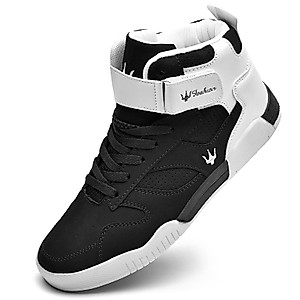 KUXIE Shoes Men's High Top Fashion Sneakers Outdoor Casual Sports Shoes Training Leather Shoes Mens Flats (M729-black, 9, Numeric_9)