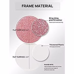 Getinbulk Compact Mirror Bulk, Set of 12 Double-Sided 1X/3X Magnifying PU Leather Round (Pink, 2.7 in Diameter)
