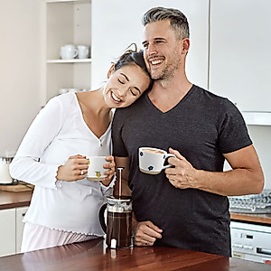 POWERWOO Coffee Mugs Set of 2, Ceramic Tea Cups for Office and Home, 2-Pack Espresso Cappuccino Couple Mugs for Birthday, anniversary and New Year gifts for women, Microwave and Dishwasher Safe Mugs