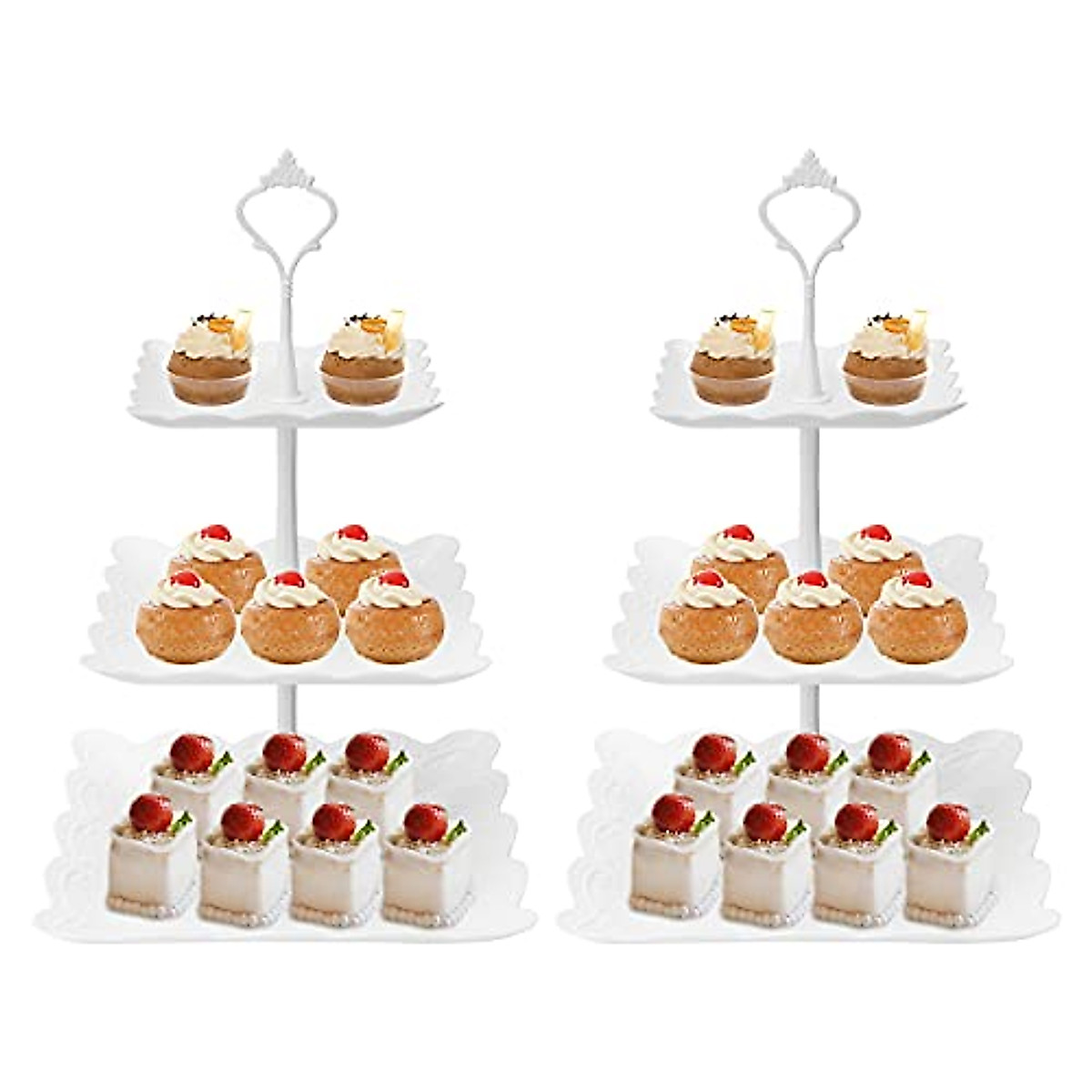 Coitak Plastic Cupcake Stands, 3 Tier Cupcake Stand, Dessert Tower Tray for Tea Party, Baby Shower and Wedding (2 Pack) (Square)