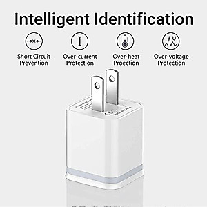 LUOATIP USB Wall Charger, 5-Pack 2.1A/5V Dual Port USB Cube Power Adapter Charger Plug Charging Block Replacement for iPhone Xs/XR/X, 8/7/6 Plus, Samsung, HTC, LG, Moto, Android Phones